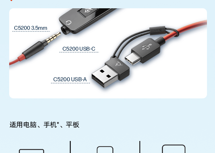 博诣 Poly Blackwire C5220 双耳头戴式有线耳机 (8X231AA) - 中国惠普官方商城