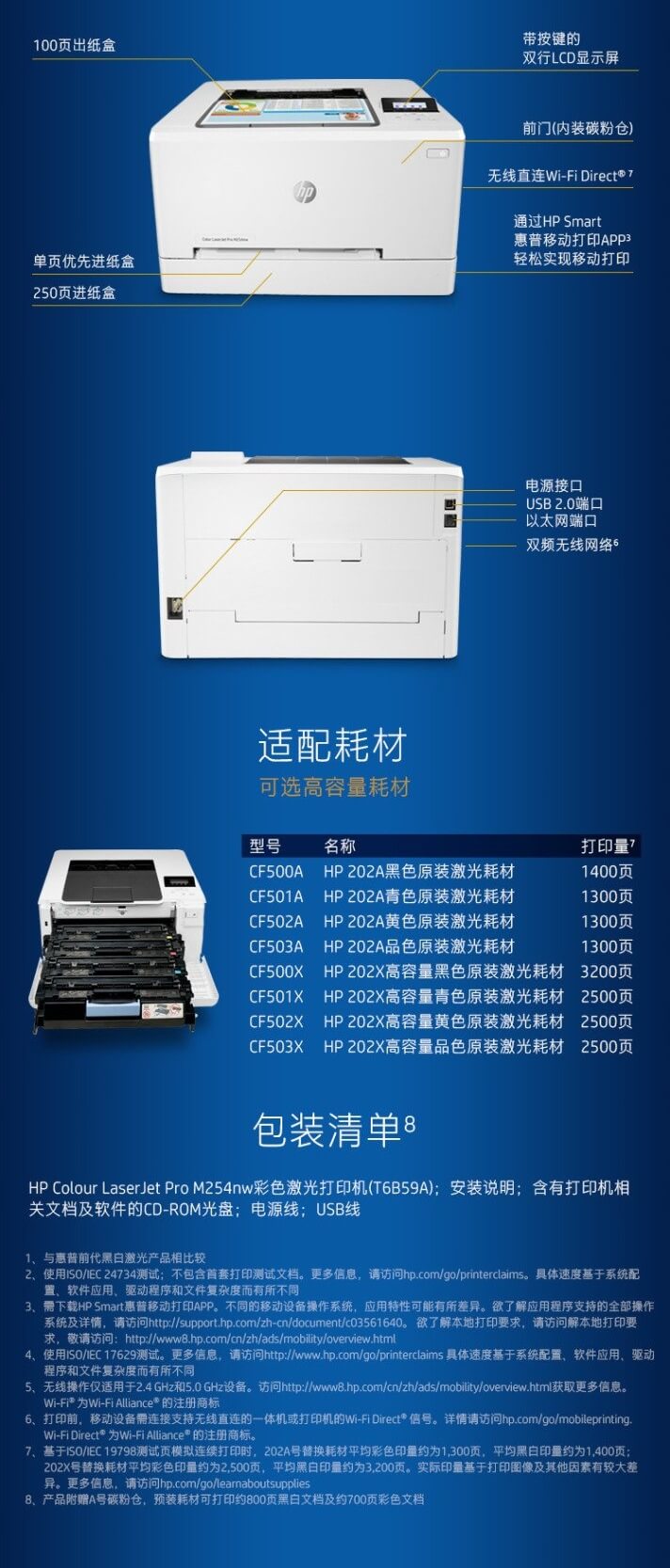 惠普 (HP) LaserJet Pro M254nw彩色打印机 - (T6B59A) - 中国惠普官方商城