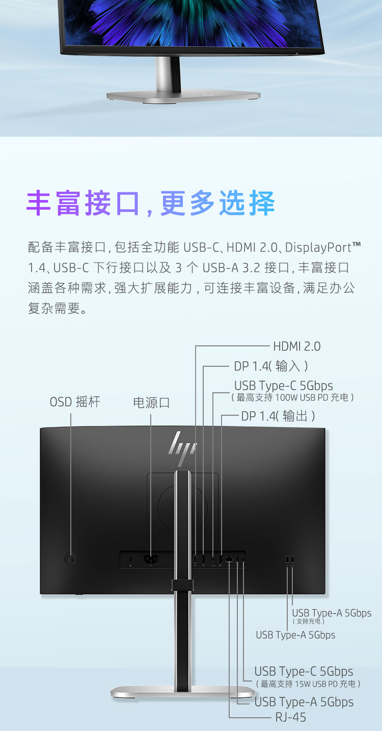 惠普 (HP) Series 5 Pro 23.8 英寸 FHD USB-C 显示器 - 524pu - 23.8" (9D9V7AA ...