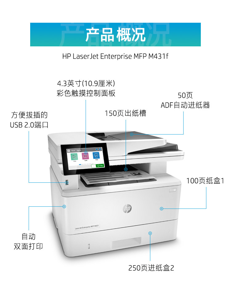 HP LaserJet Enterprise MFP M431f 企业级数码复合机 (3PZ56A) - 中国惠普官方商城