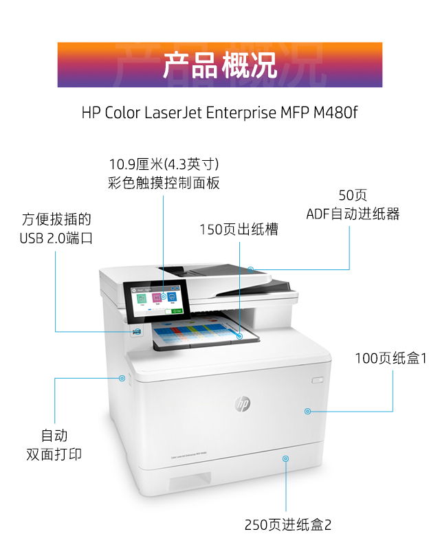 HP Color LaserJet Enterprise MFP M480f 企业级彩色数码复合机 (3QA55A) - 中国惠普官方商城